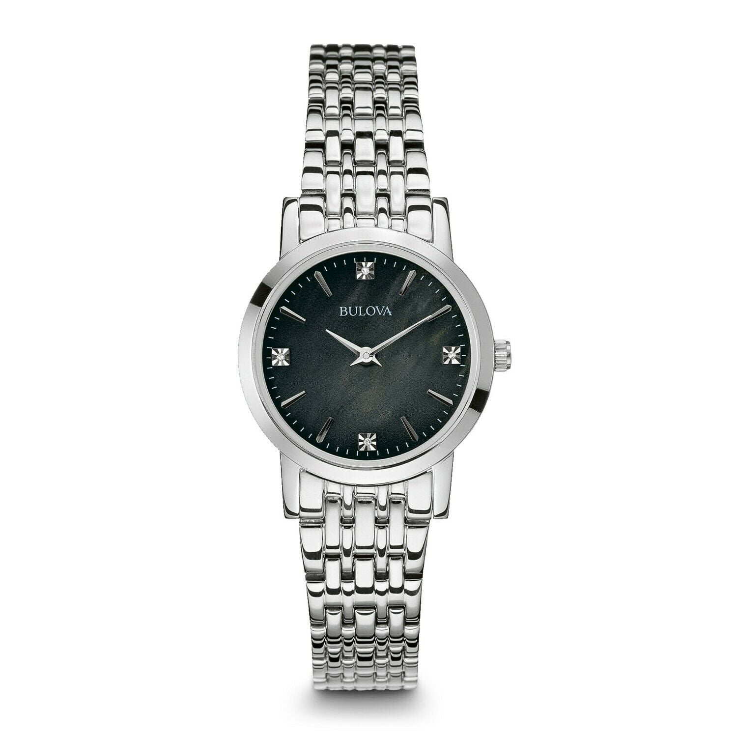 Bulova Women's Wrist Watch, Stainless Steel with Diamond Accents, Black ...