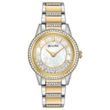 Bulova Women's Wrist Watch, Two Tone Crystal Turn Style, Pearl Dial ...