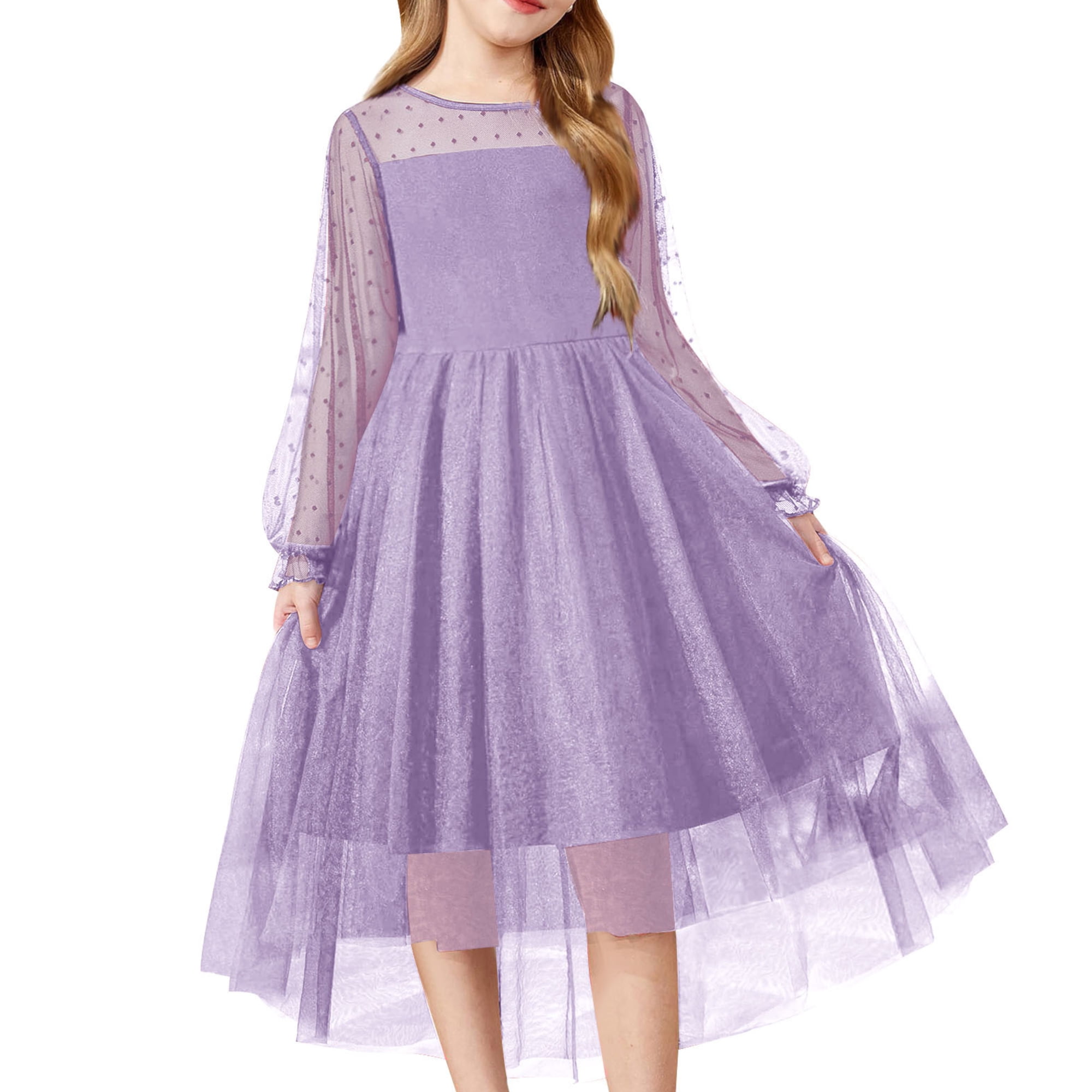 BuluBulu Girls Dresses Contrast Mesh Long Sleeve Party Formal Dress ...