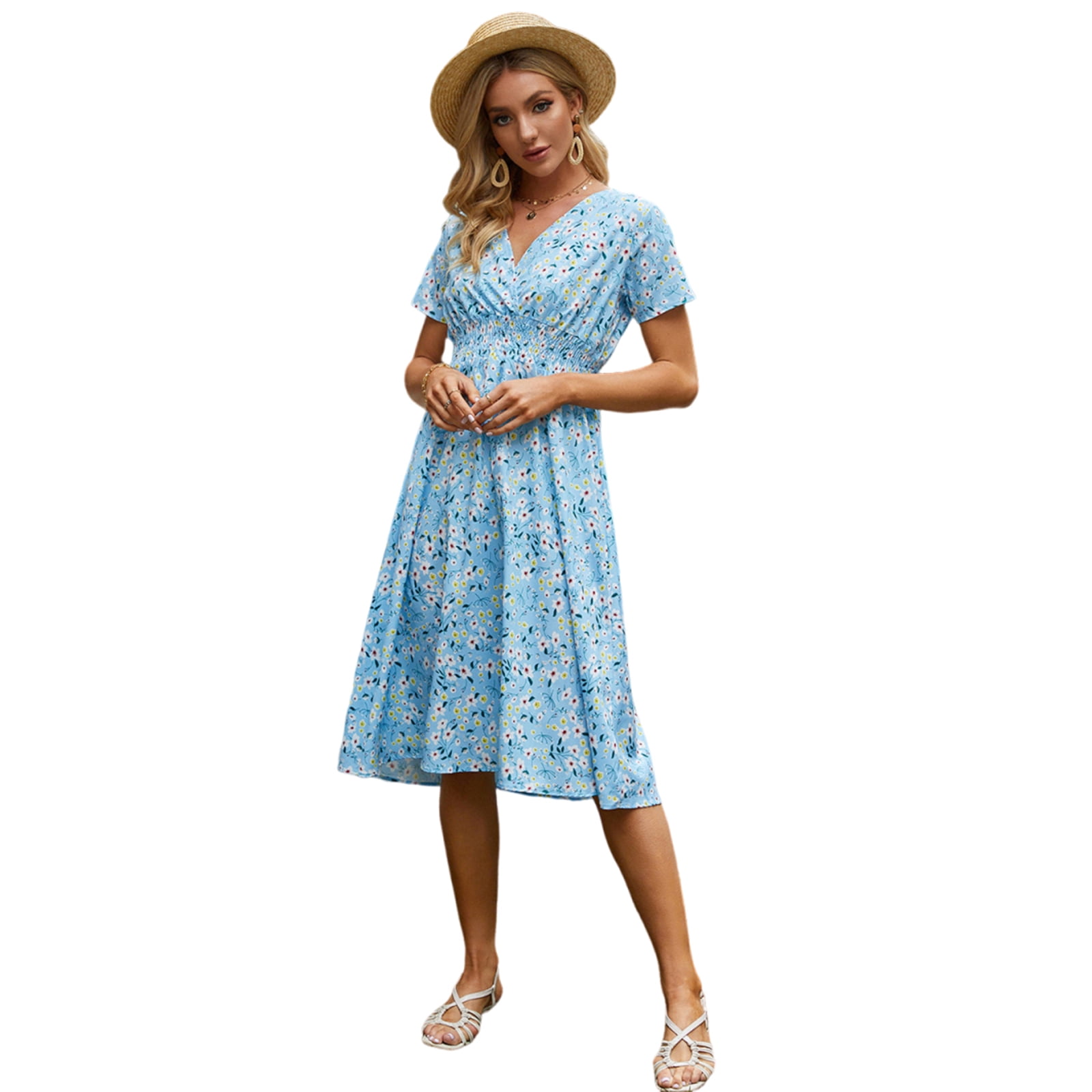 BuluBulu Womens Summer Dresses Casual Boho Floral A-Line Midi Dress ...