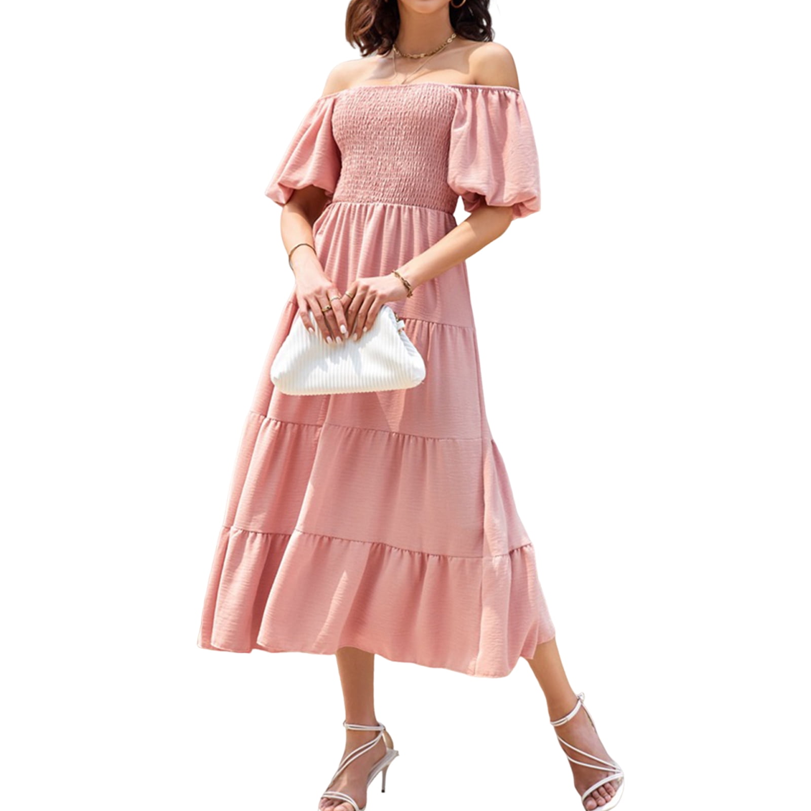 BuluBulu Womens Summer Dresses Casual Short Sleeve Squrae Neck Midi ...