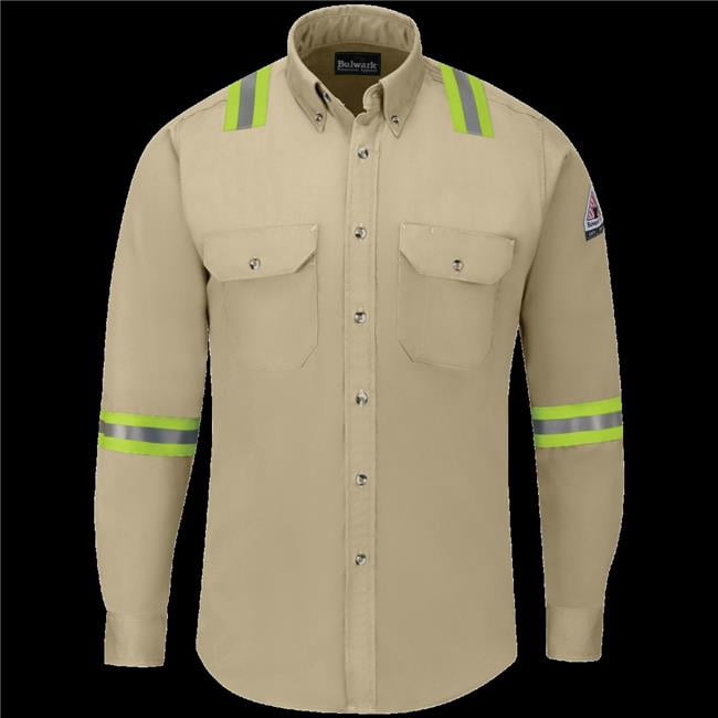 Bulwark SLEVKH-RG-M Mens Midweight FR Enhanced Visibility Shirt, Khaki ...
