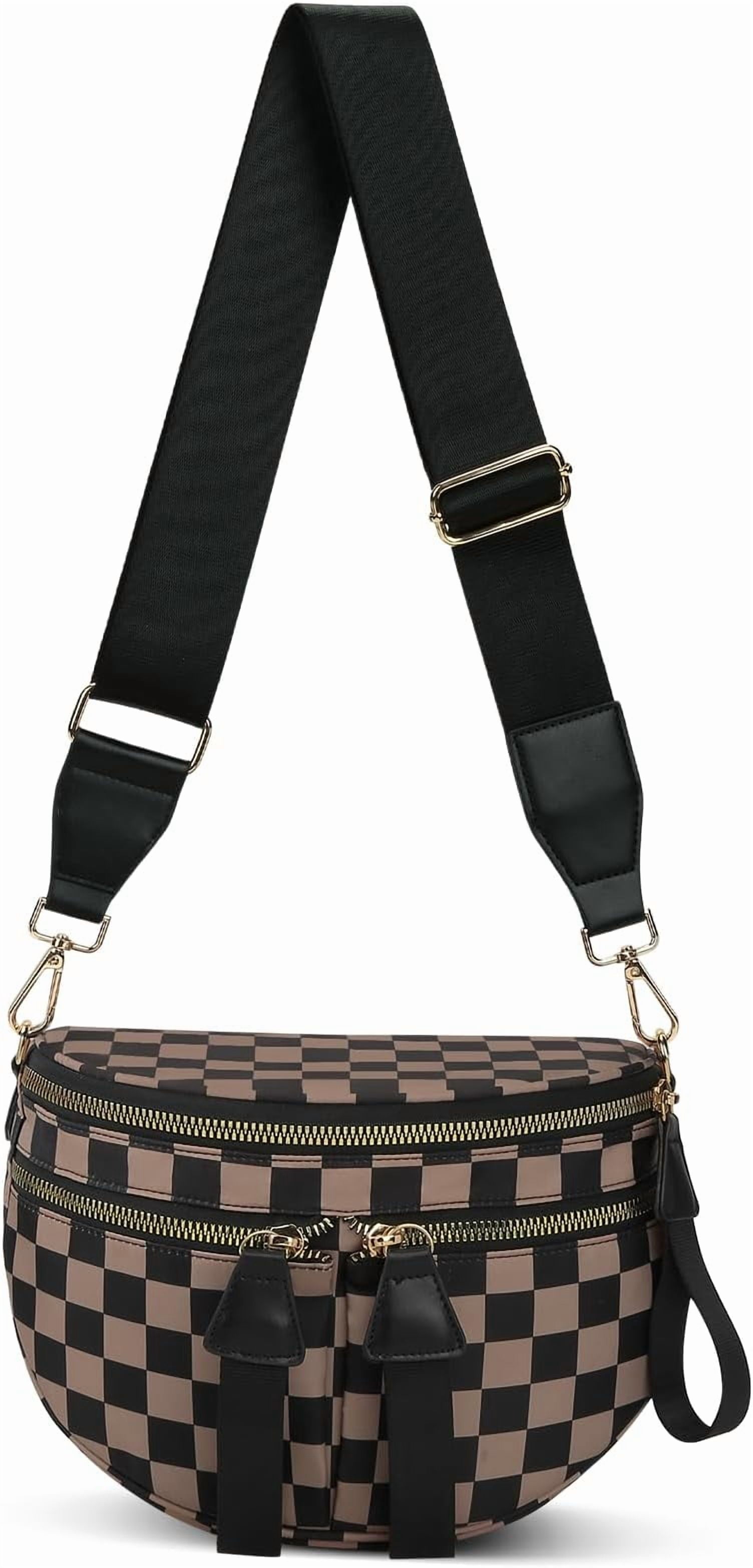 Bum Bag Checkered Crossbody Bags for Women Nylon Double Pockets ...