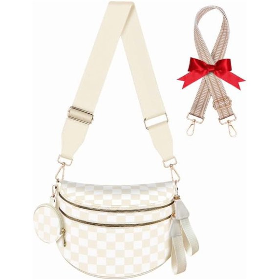 Bum Bags for Women Checkered Crossbody Bag Large Nylon Belt Purse Fanny ...
