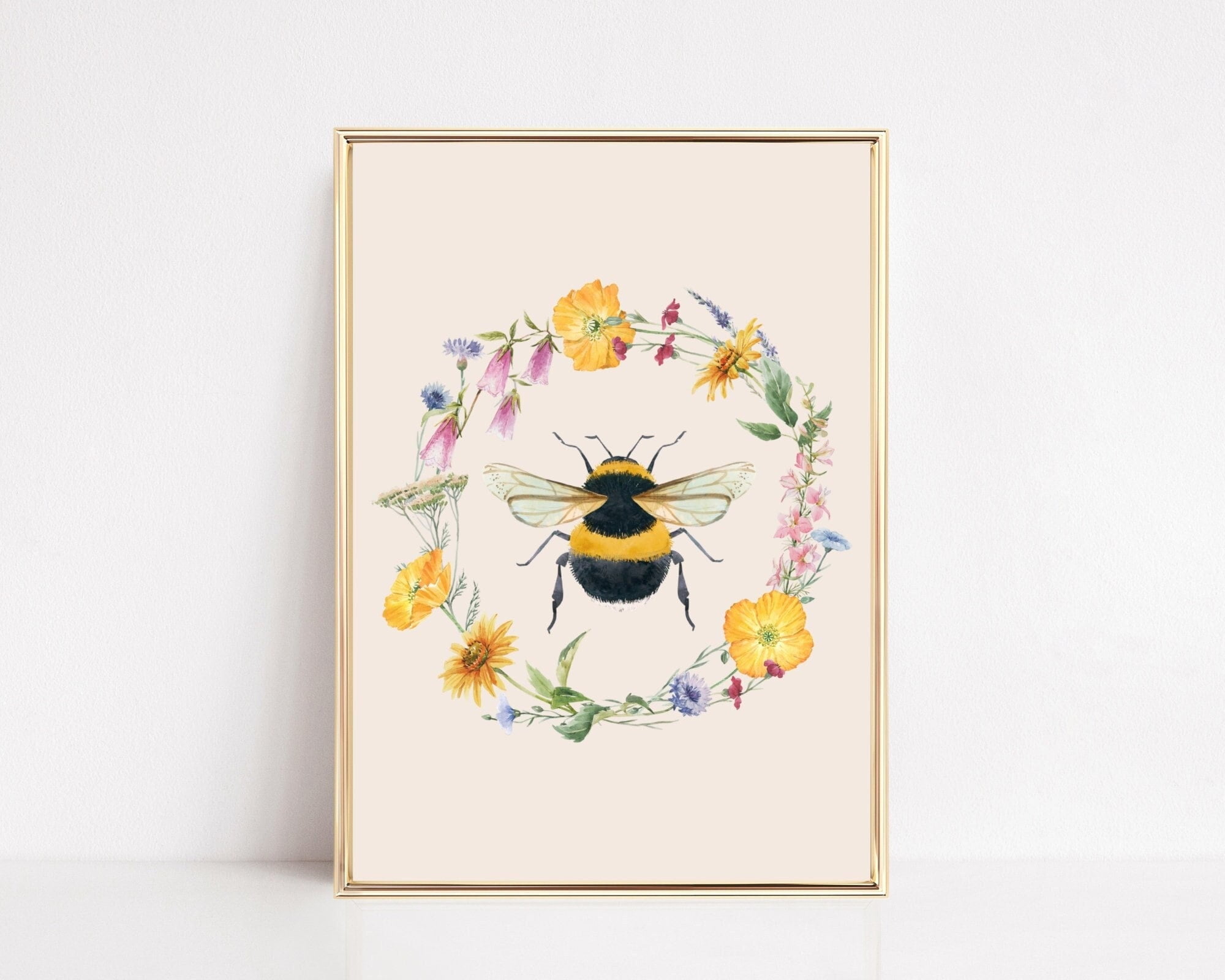 Bumble Bee Art Print Botanical Bee Wall Art Sunflowers Beehive Spring ...