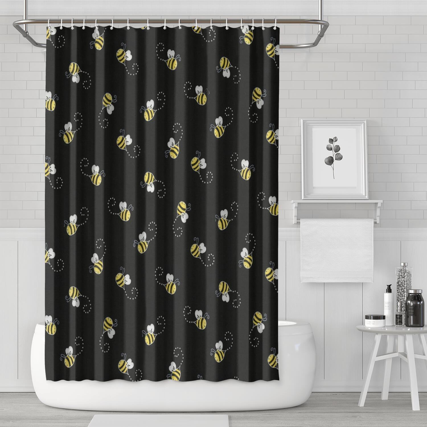 Bumble Bee Bathroom Curtain - Honeycomb Print Shower Drape for Bee ...