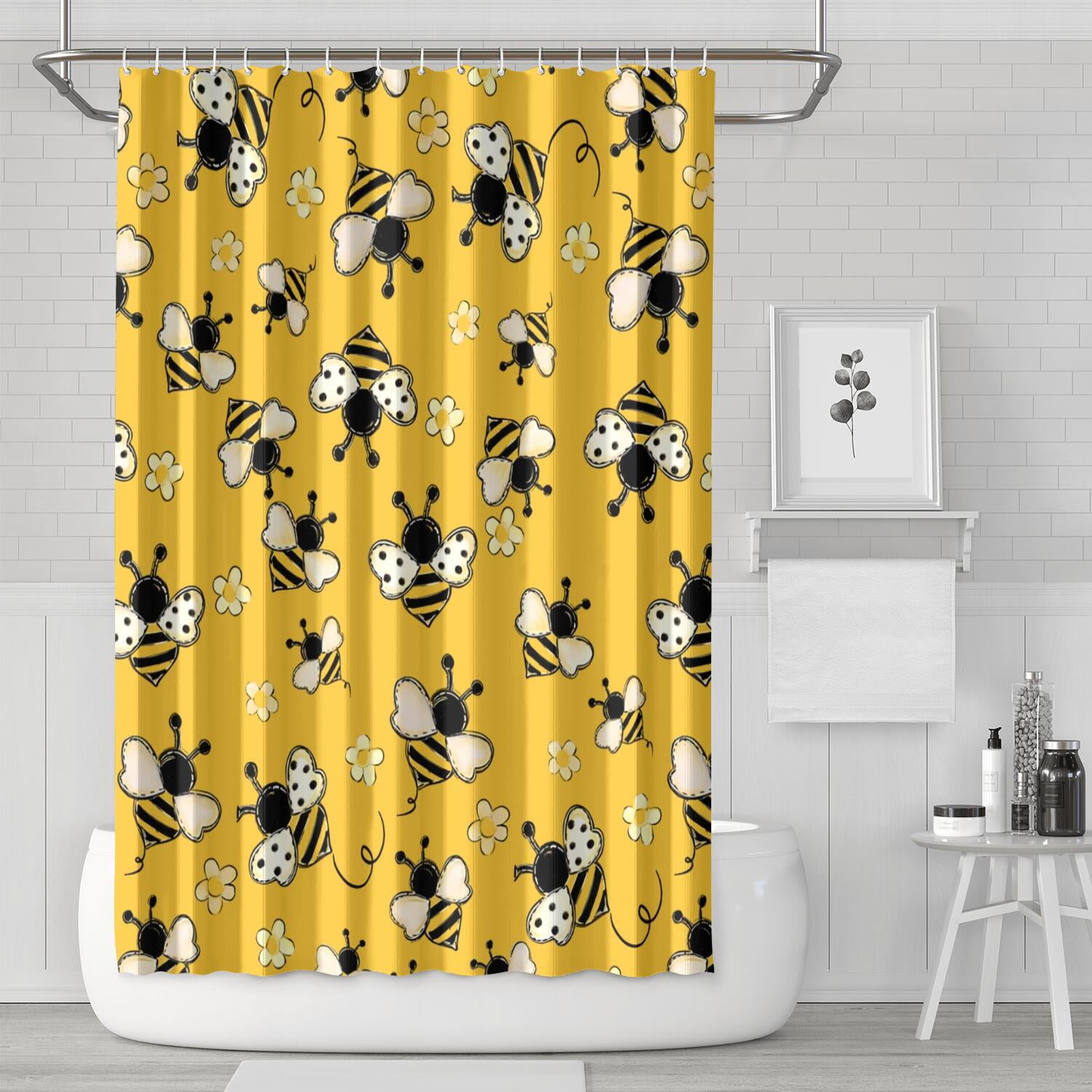Bumble Bee Bathroom Curtain - Honeycomb Print Shower Drape for Bee ...