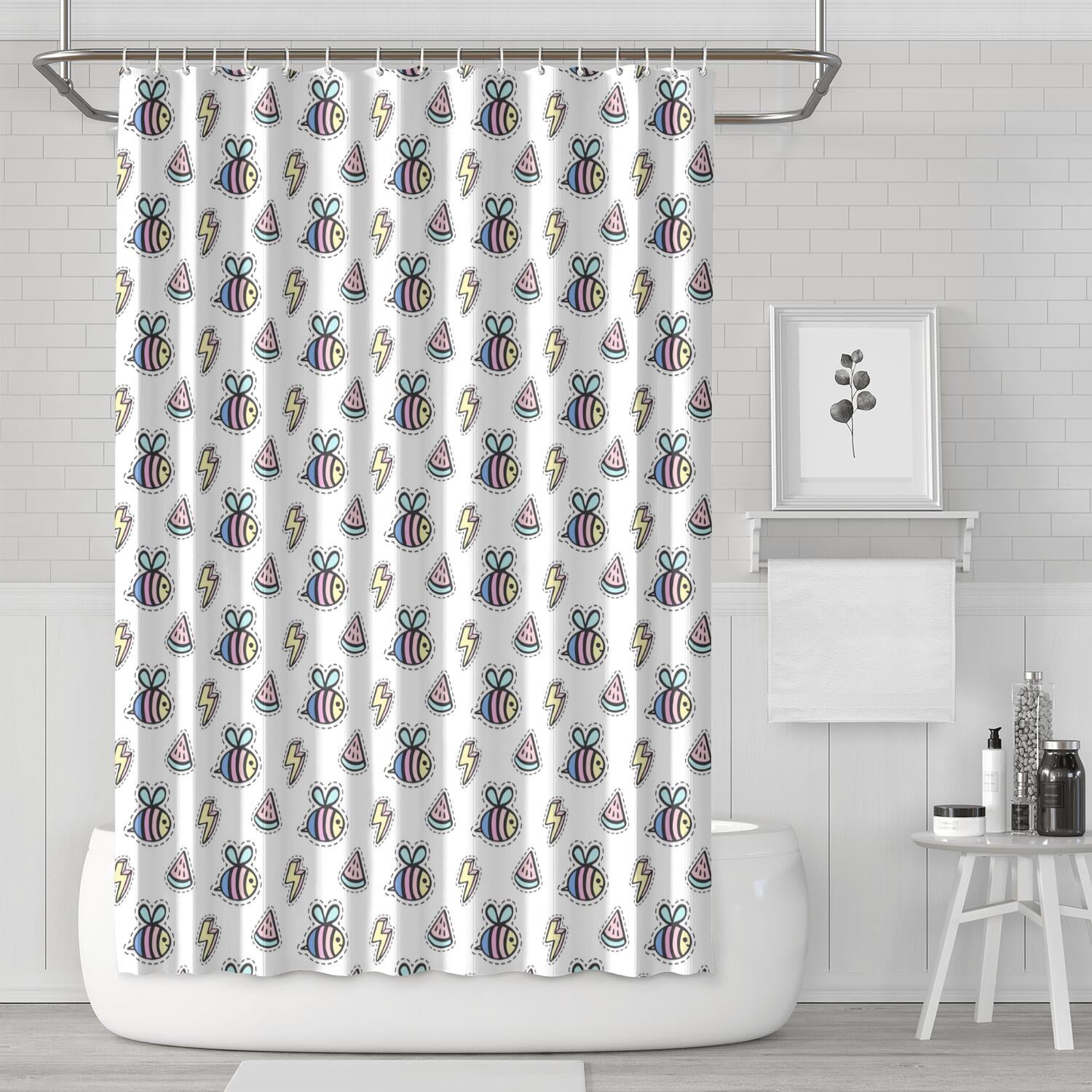 Bumble Bee Bathroom Curtain - Honeycomb Print Shower Drape for Bee Lovers, Premium Fade ...