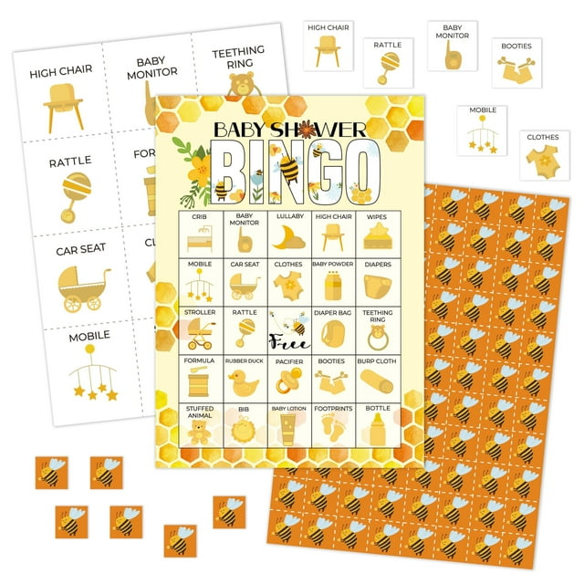 Bumble Bee Bingo Games Cards, Honeycombs Bingo Game Set, Honey Bee Baby ...