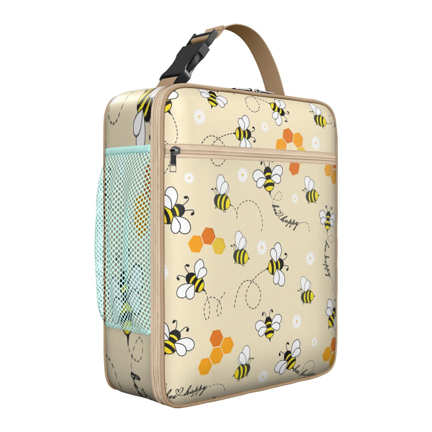 Bumble Bee Cartoon Print Lunch Box Tote, Honeycomb Pattern Thermal Bag ...