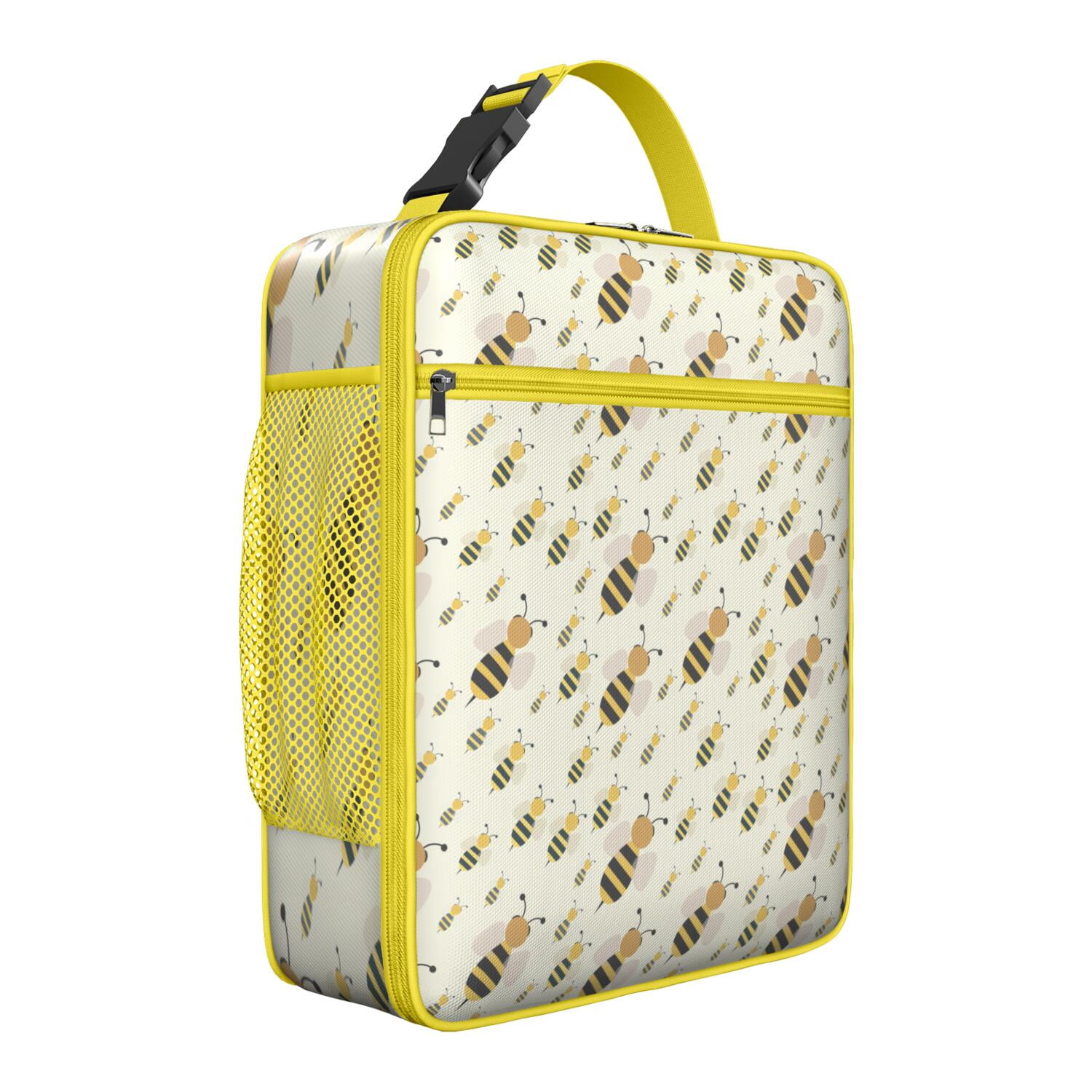 Bumble Bee Cartoon Print Lunch Box Tote, Honeycomb Pattern Thermal Bag ...