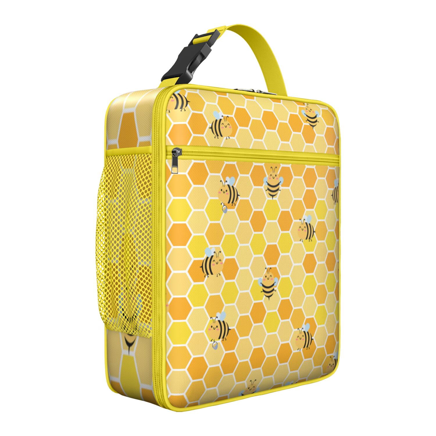 Bumble Bee Cartoon Print Lunch Box Tote, Honeycomb Pattern Thermal Bag ...