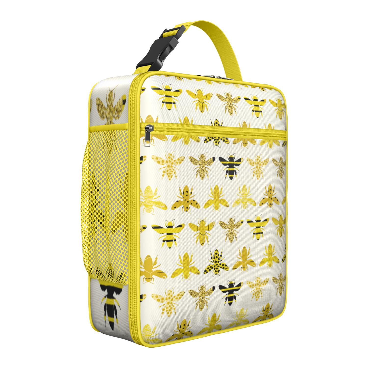 Bumble Bee Cartoon Print Lunch Box Tote, Honeycomb Pattern Thermal Bag ...