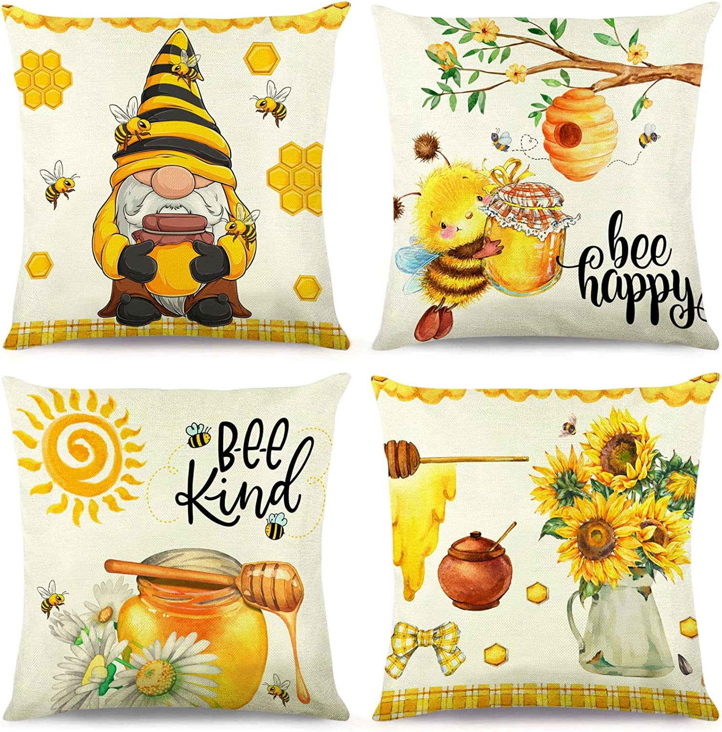 Bumble Bee Decor, Bee Pillow Covers Set of 4, Decorative Spring Summer ...