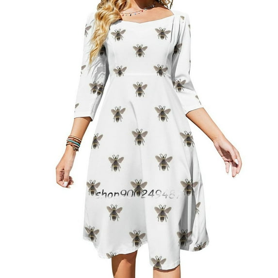 Bumble Bee Drawing Artwork Square Neck Dress Cute Loose Print Dresses ...