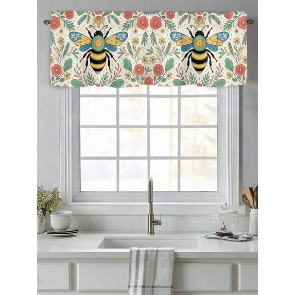 Bumble Bee Flower Leaves Valances for Windows,Kitchen Valance Rod ...