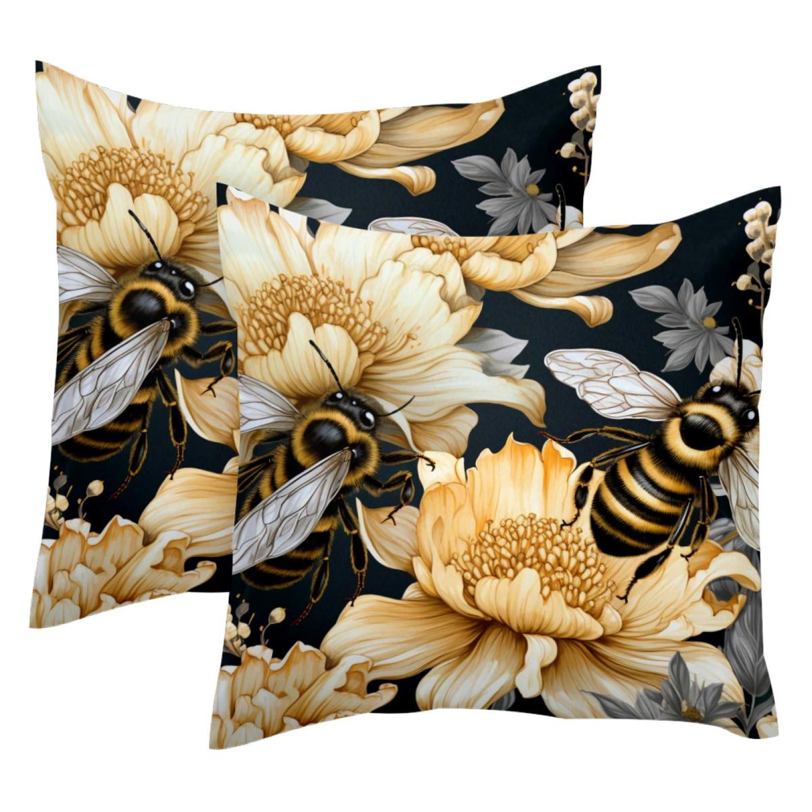 Bumble Bee Flying on Flower Pack of 2 Pillow Covers 18x18 Inch ...