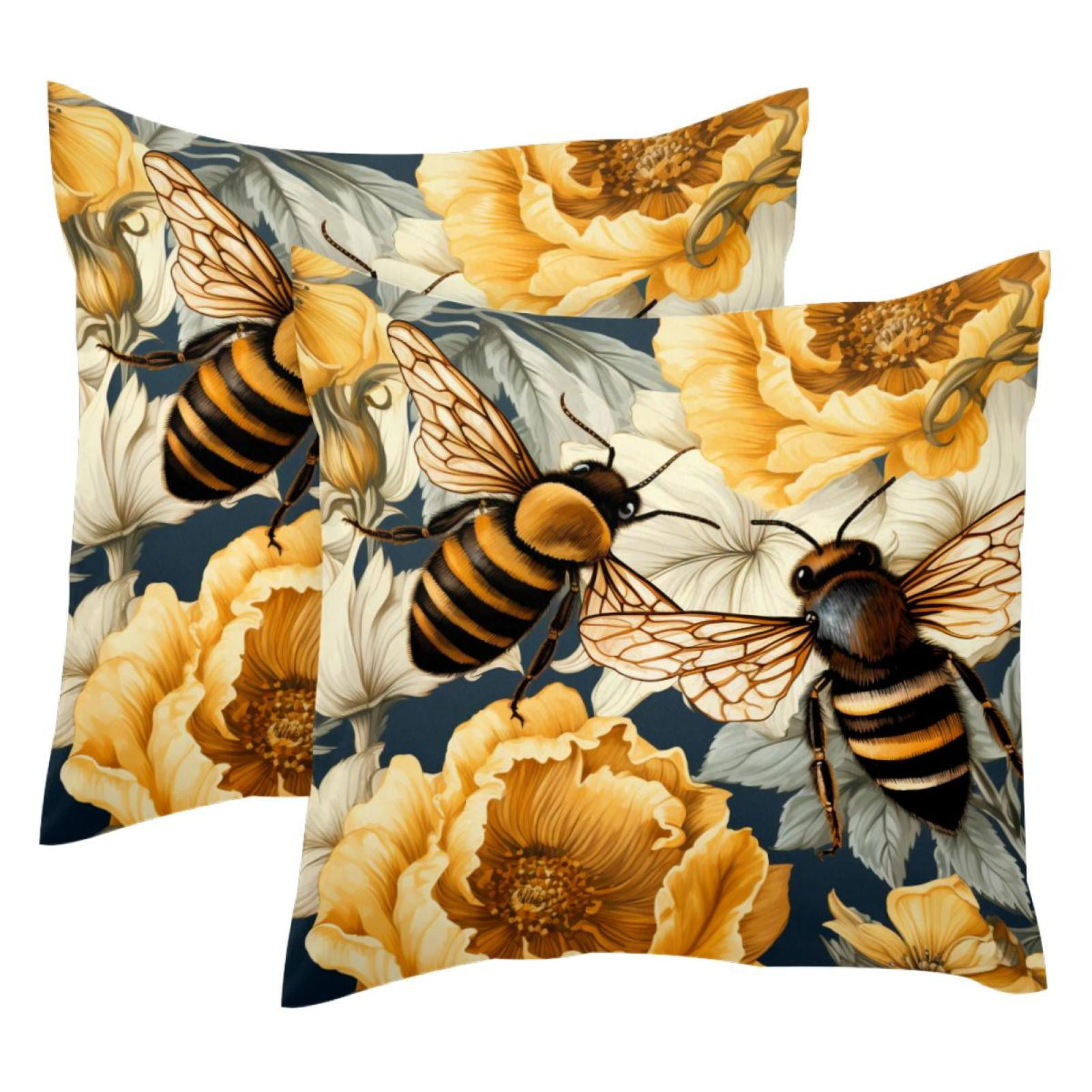 Bumble Bee Flying on Flower Pack of 2 Pillow Covers 18x18 Inch ...