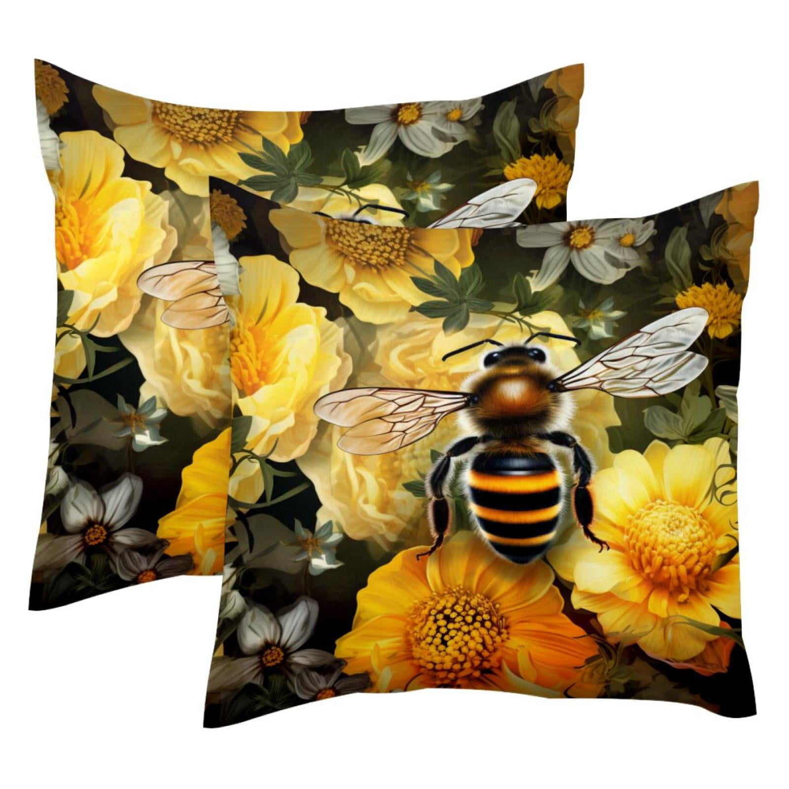 Bumble Bee Flying on Flower Pack of 2 Pillow Covers 18x18 Inch ...