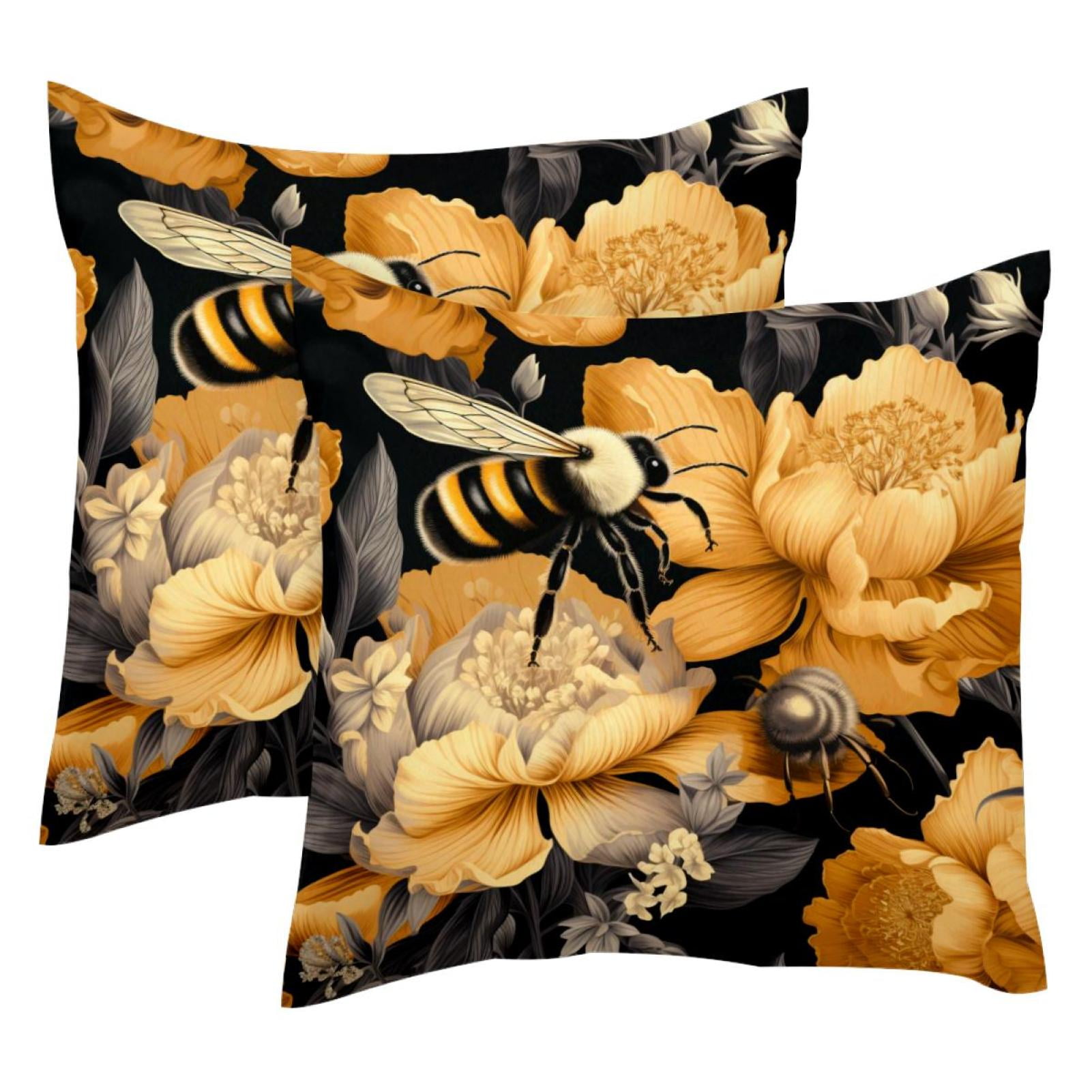 Bumble Bee Flying on Flower Pack of 2 Pillow Covers 18x18 Inch ...