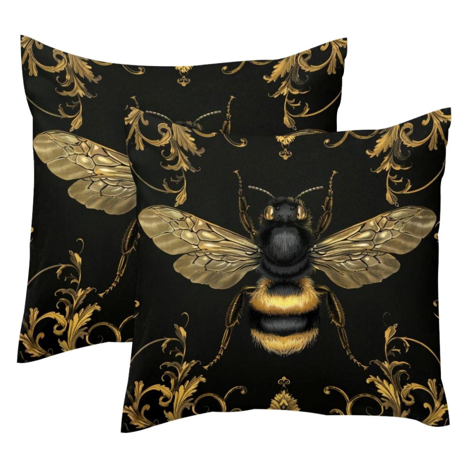 Bumble Bee Gold Ethnic Florals Pack of 2 Pillow Covers 18x18 Inch ...