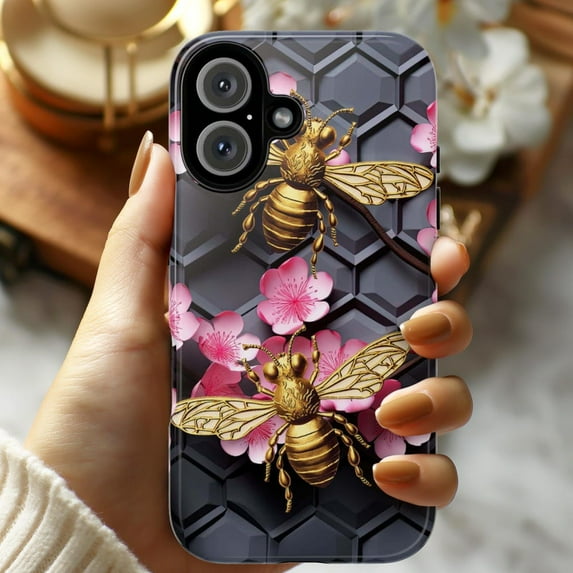 Bumble Bee Honeycomb Floral Themed Phone Case with iPhone 17 to 11 Pro ...