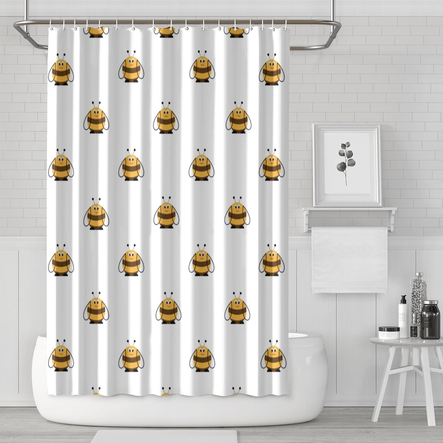 Bumble Bee & Honeycomb Shower Curtain - Waterproof Quick-Dry Bathroom ...