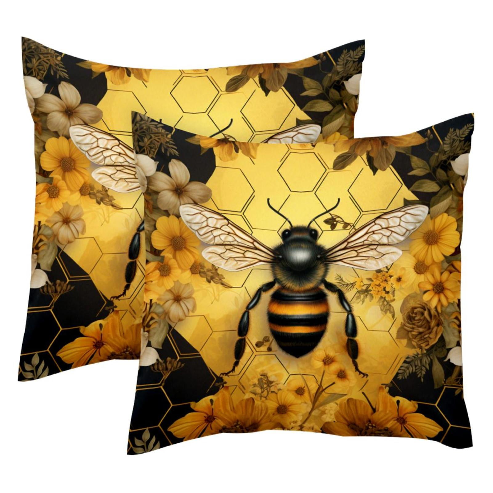 Bumble Bee on Honeycomb Throw Pillow Covers, Set of 2 Square Pillowcase ...