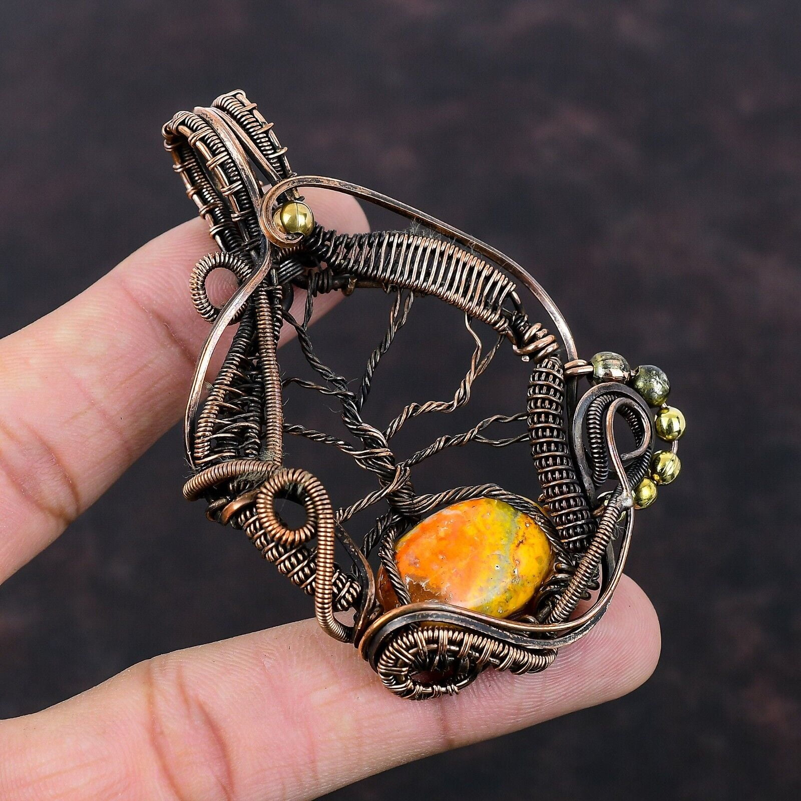 Bumble Bee Jasper Copper Friend Gift Wire Wrapped Tree Of Life Pendant ...