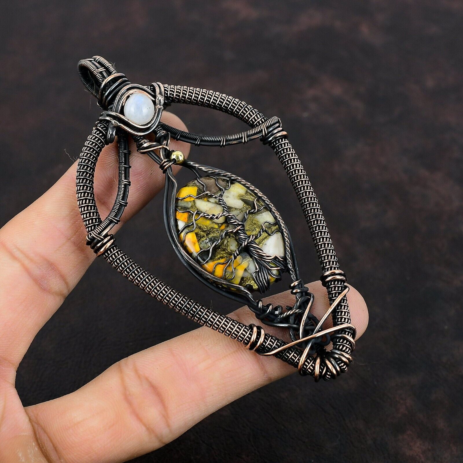 Bumble Bee Jasper Copper Mum Gift Wire Wrapped Tree Of Life Pendant 3.94" - Walmart.com