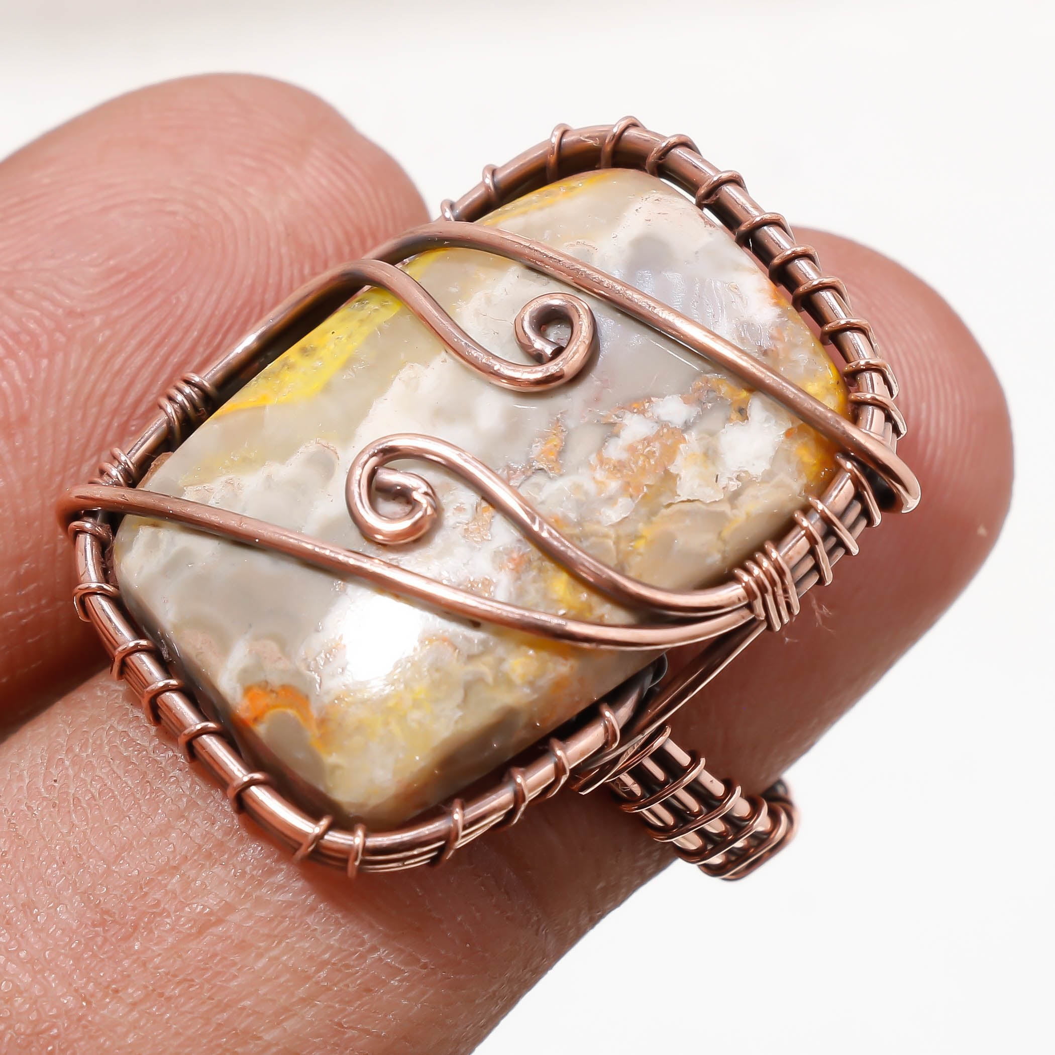 Bumble Bee Jasper Fashion Wire Wrapped Handcrafted Copper Jewelry Ring ...