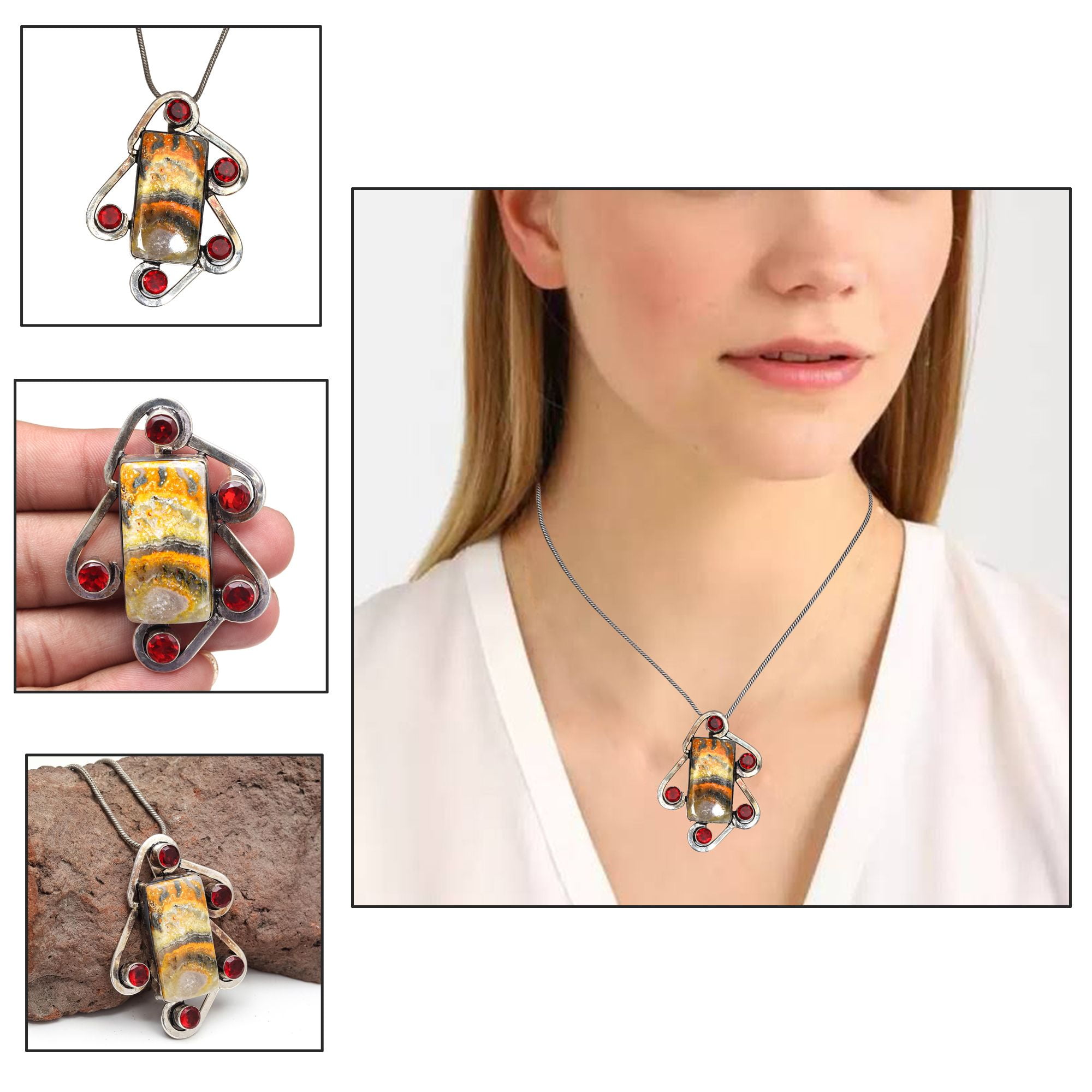 Bumble Bee Jasper Gemstone Gift For Her Silver Jewelry Pendant 2.25 ...