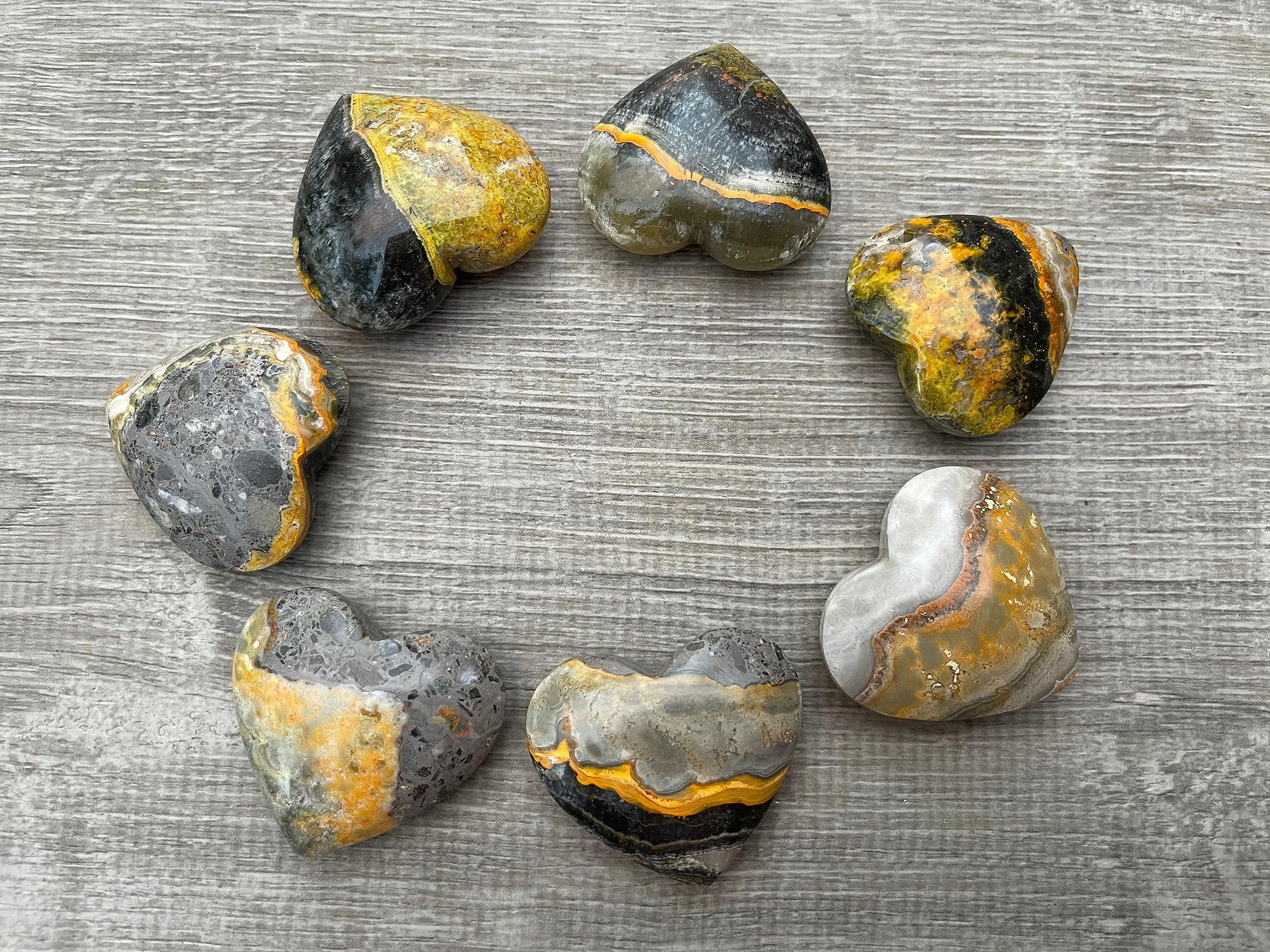 Bumble Bee Jasper Gemstone Hearts, Polished Bumble Bee Jasper Puffy ...