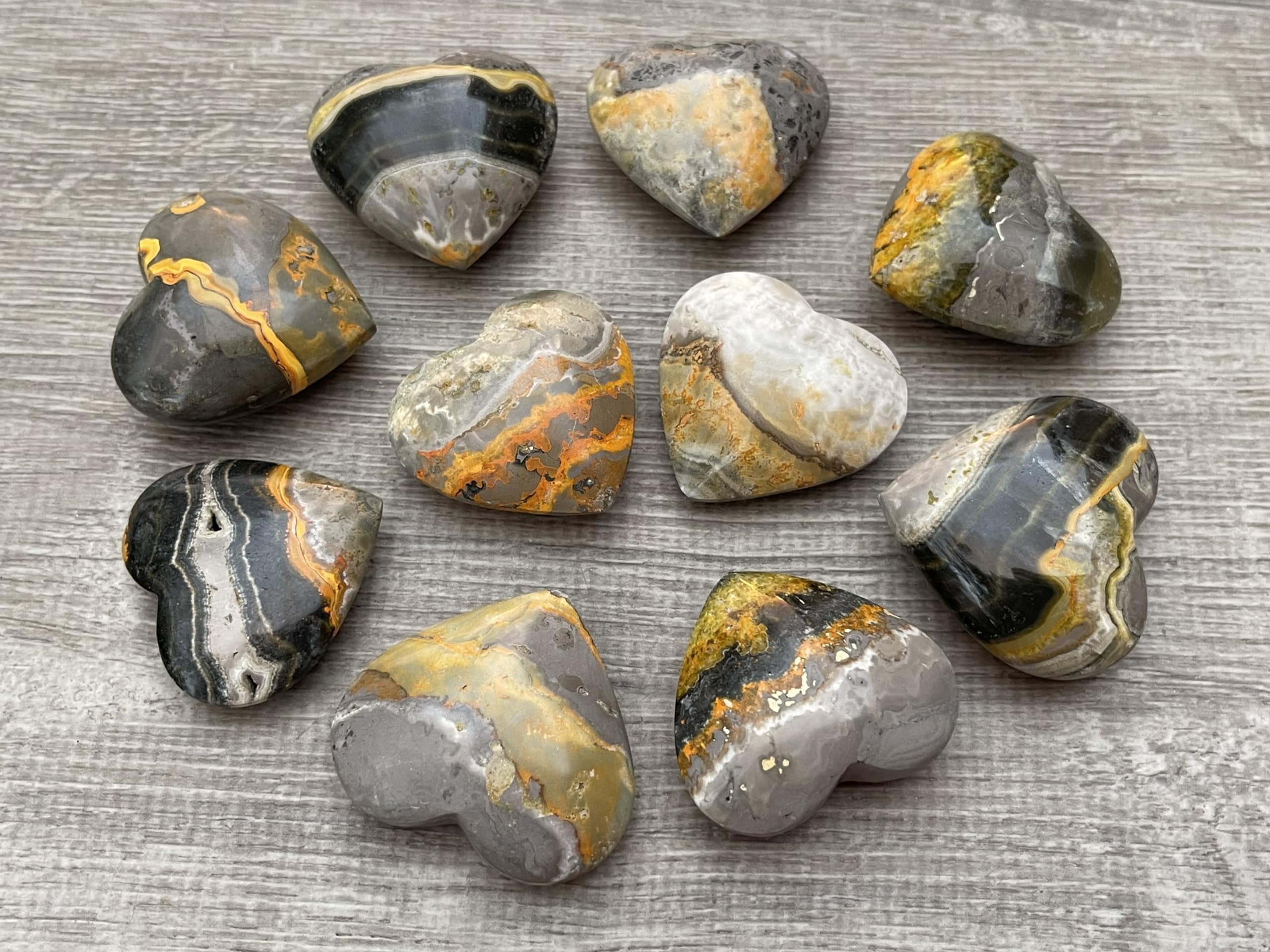 Bumble Bee Jasper Gemstone Hearts, Polished Bumble Bee Jasper Puffy ...