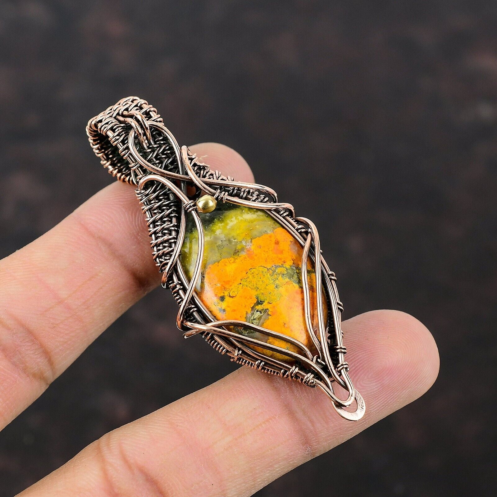 Bumble Bee Jasper Jewelry Copper Gift For Mother Wire Wrapped Pendant 2 ...