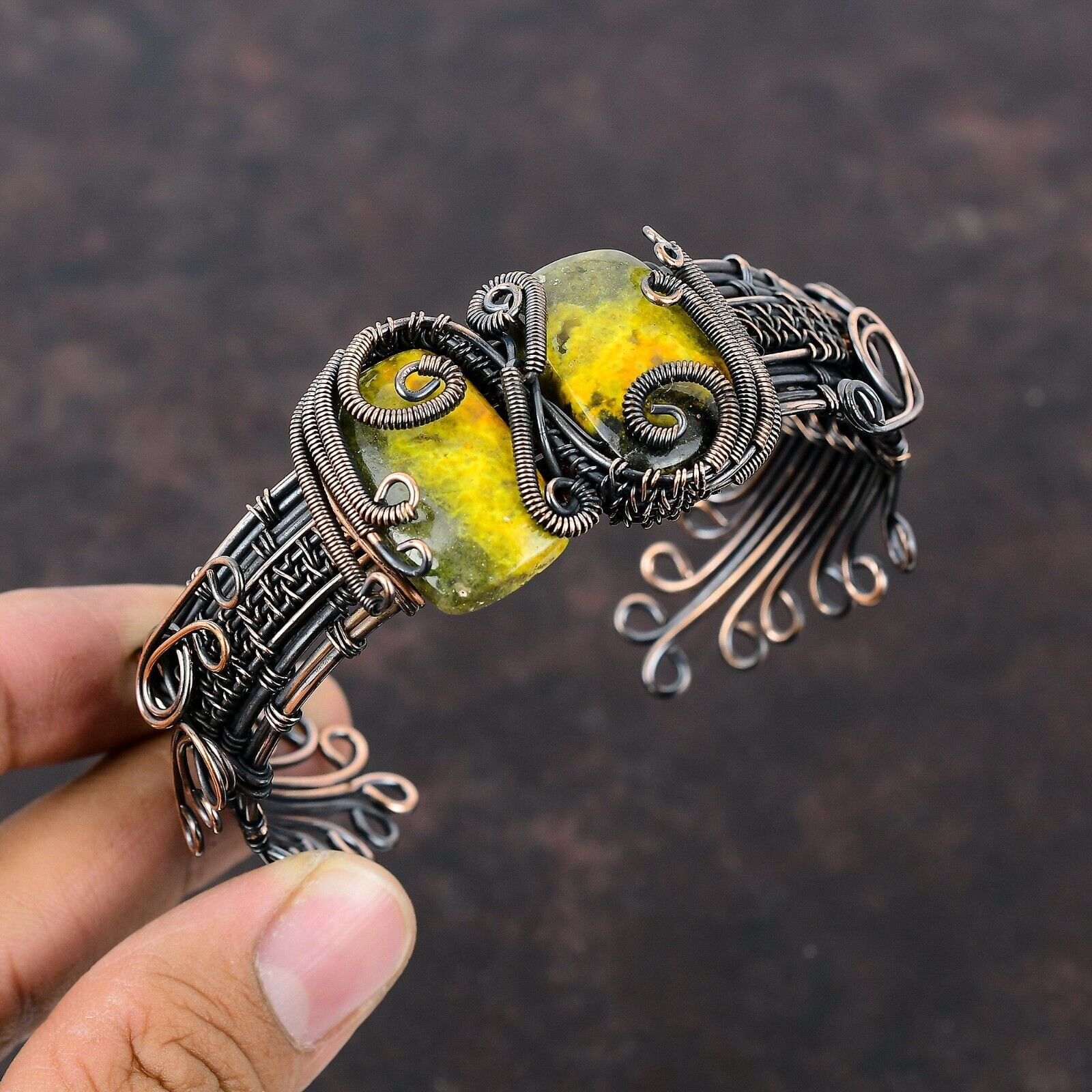 Bumble Bee Jasper Wire Wrapped Adjustable Cuff Handcrafted Copper ...