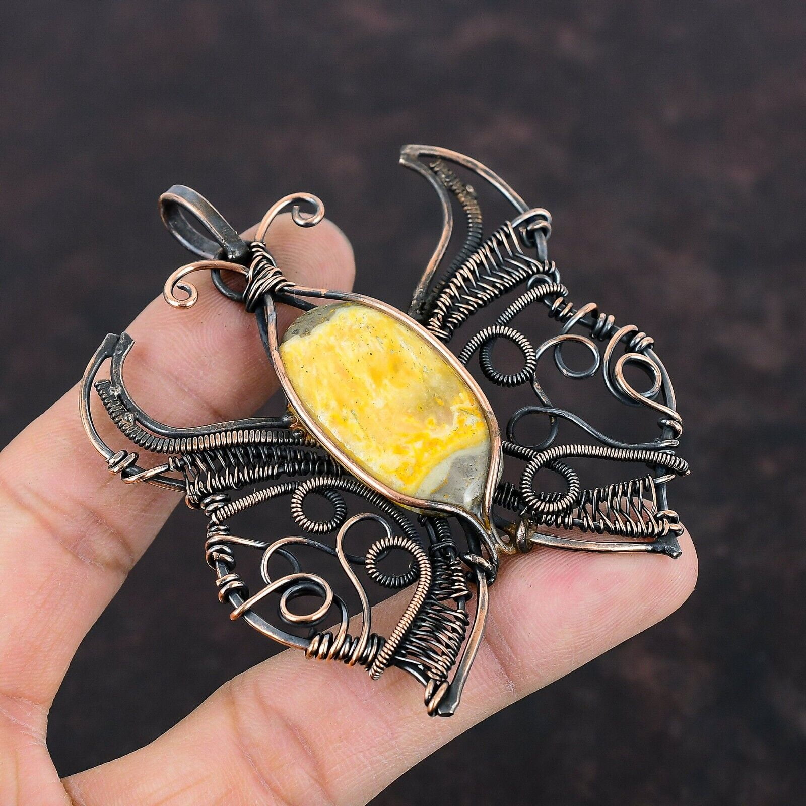 Bumble Bee Jasper Wire Wrapped Butterfly Handcrafted Copper Holiday 3. ...