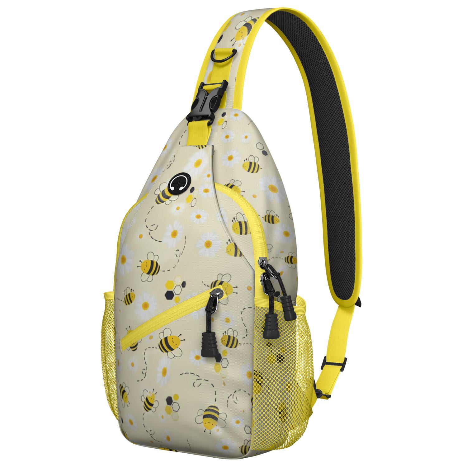 Bumble Bee Lover Sling Backpack, Artistic Honeycomb Pattern Crossbody ...