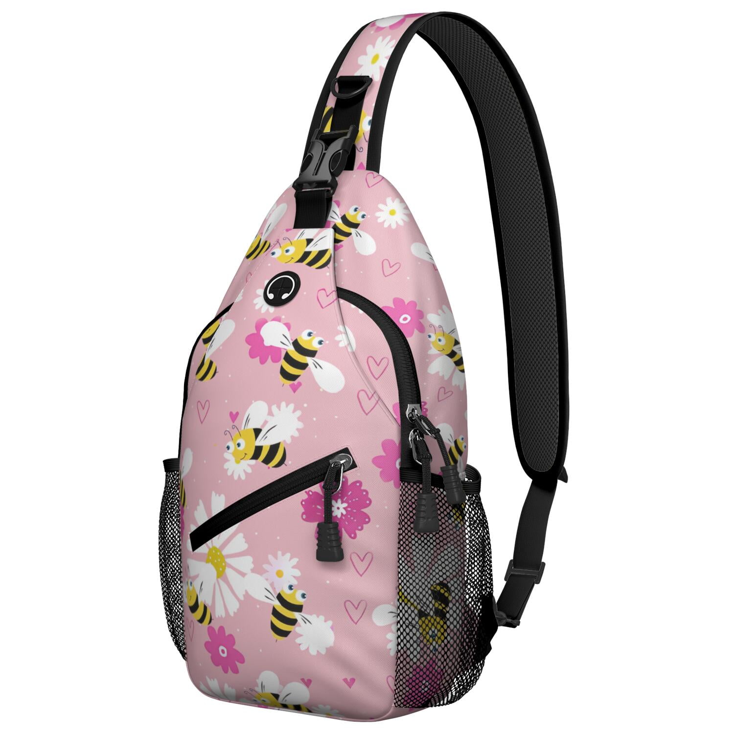 Bumble Bee Lover Sling Backpack, Artistic Honeycomb Pattern Crossbody ...