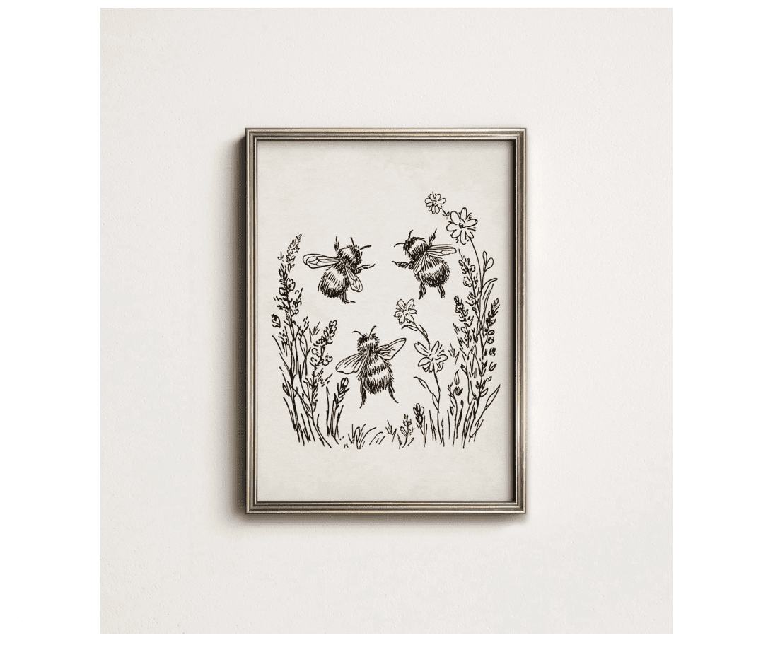 Bumble Bee Sketch Woodland Nursery Wall Art Poster Home Decor Office ...