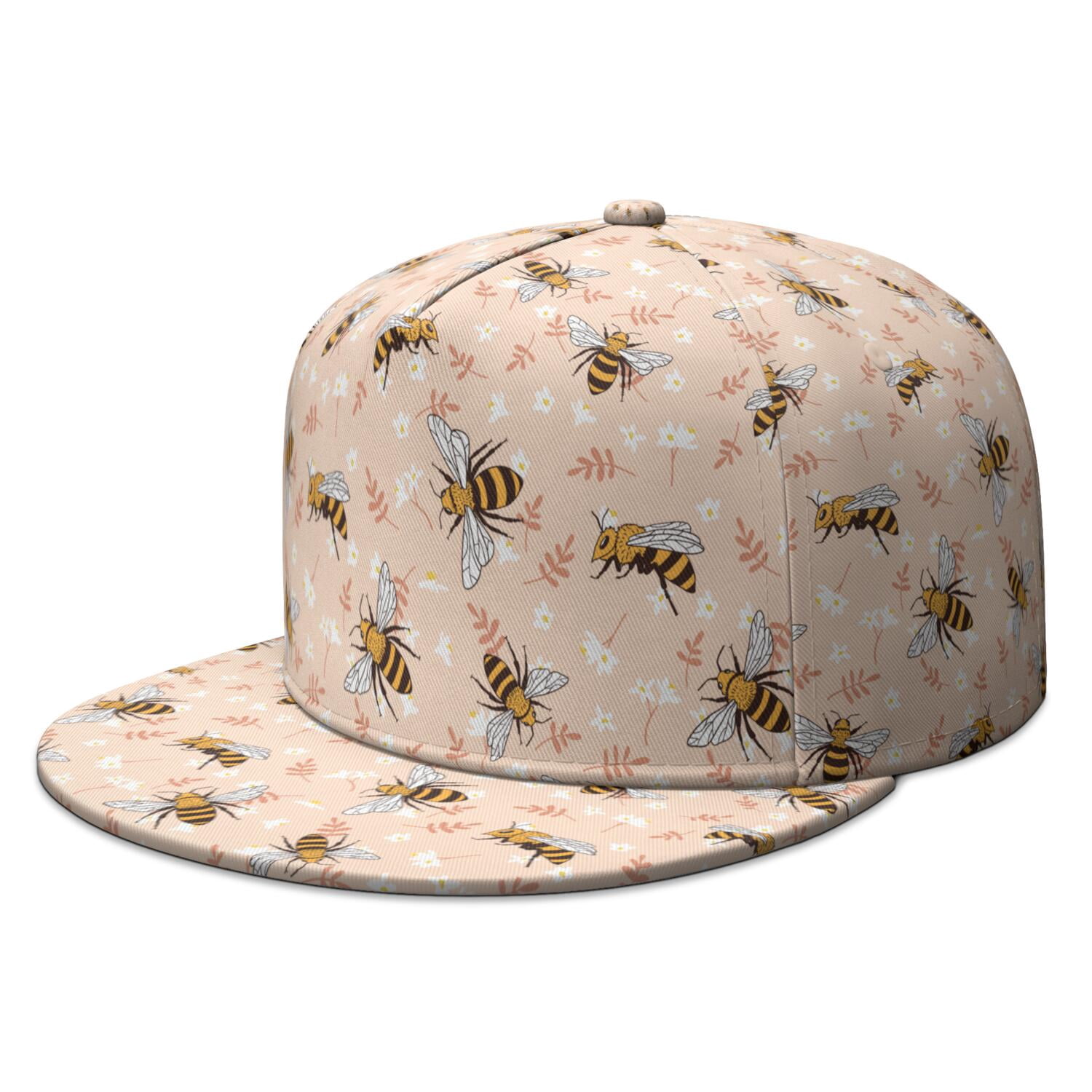 Bumble Bee Snapback Hat - Honeycomb Print Flat Brim Cap for Men & Women ...