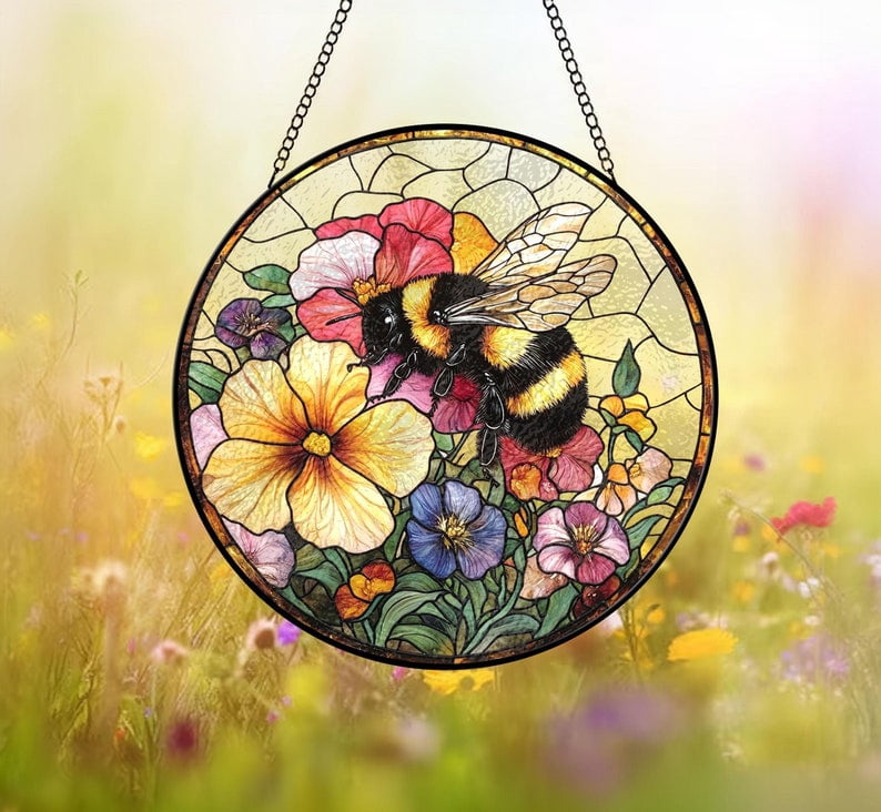 Bumble Bee Stained Glass Suncatcher Window Hanging, Insect Theme Decor ...