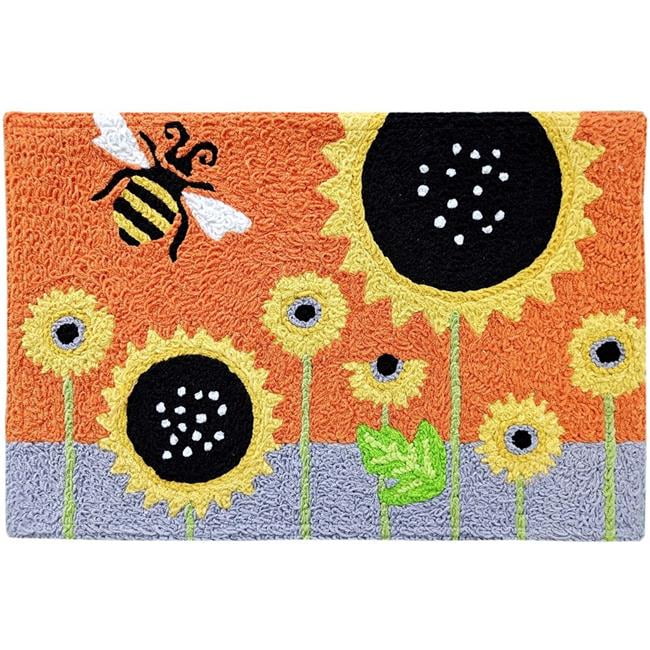 Jellybean Bumble Bee & Sunflower Accent Washable Rug 20" x 30" Doormat ...
