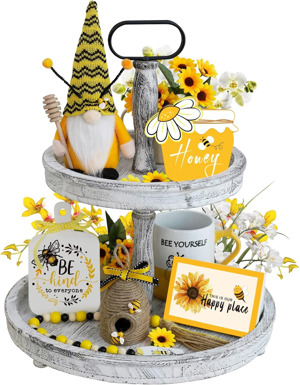 Bumble Bee Tray Decor Set, Gnome Tiered, Farmhouse Decor, Gnome Plush ...