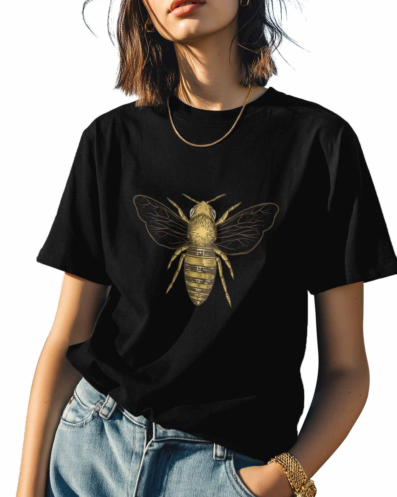 Bumble Bee Womens Tshirt Graphic Tees Cotton Crew Neck T-Shirts, Casual ...