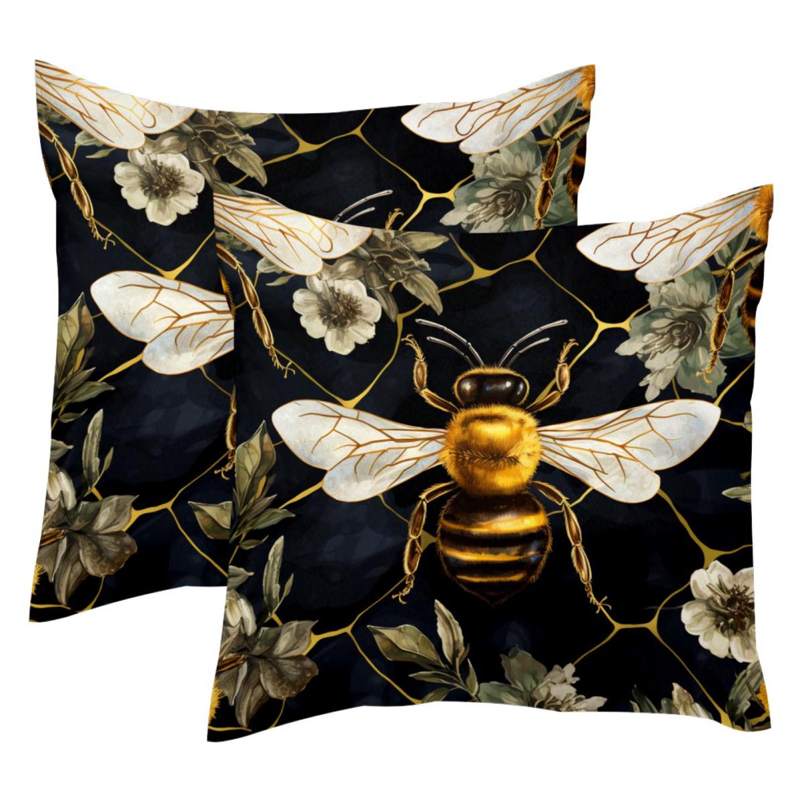 Bumble Bee on Honeycomb Pack of 2 Pillow Covers 18x18 Inch, Farmhouse ...