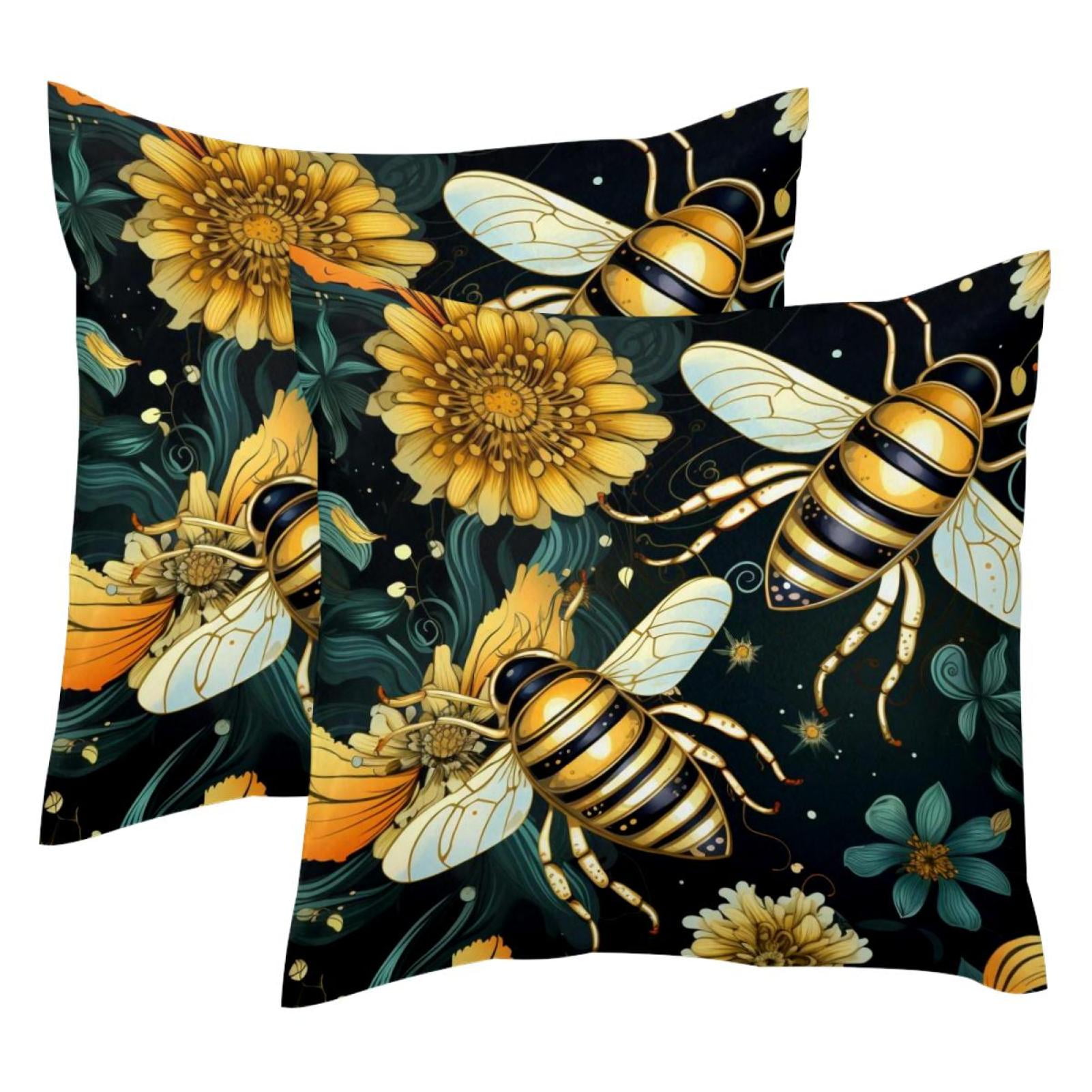 Bumble Bees on Blossom Flower Pack of 2 Pillow Covers 18x18 Inch ...