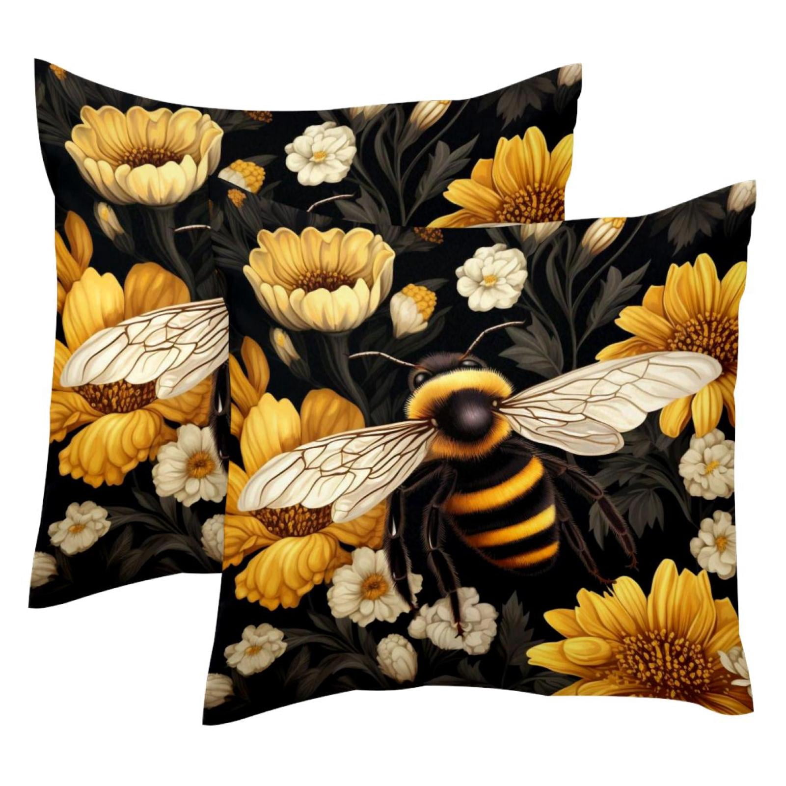 Bumble Bees on Blossom Flower Pack of 2 Pillow Covers 18x18 Inch ...
