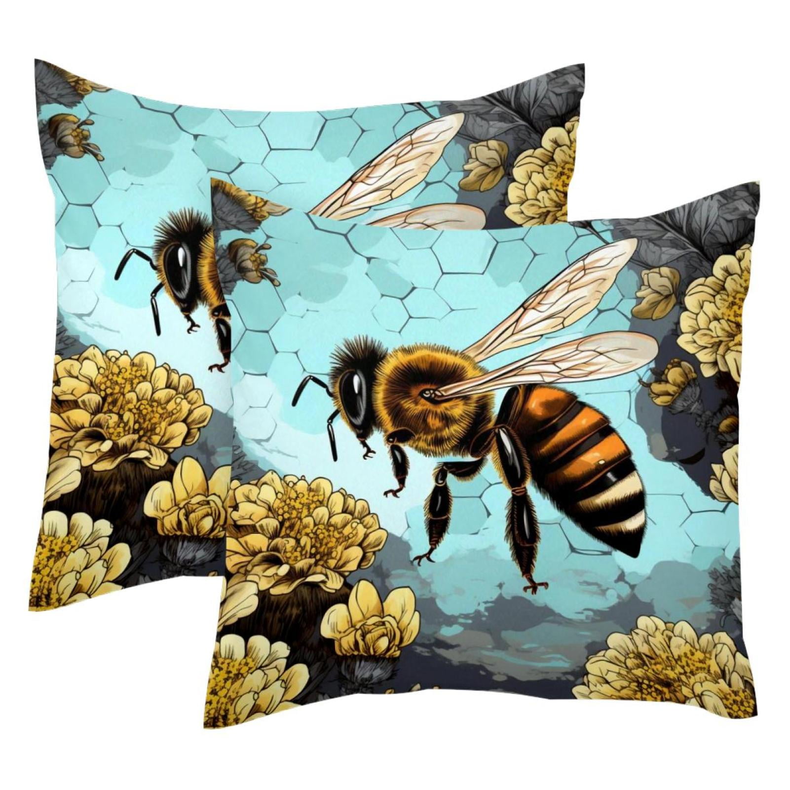 Bumble Bees on Blossom Flower Pack of 2 Pillow Covers 18x18 Inch ...
