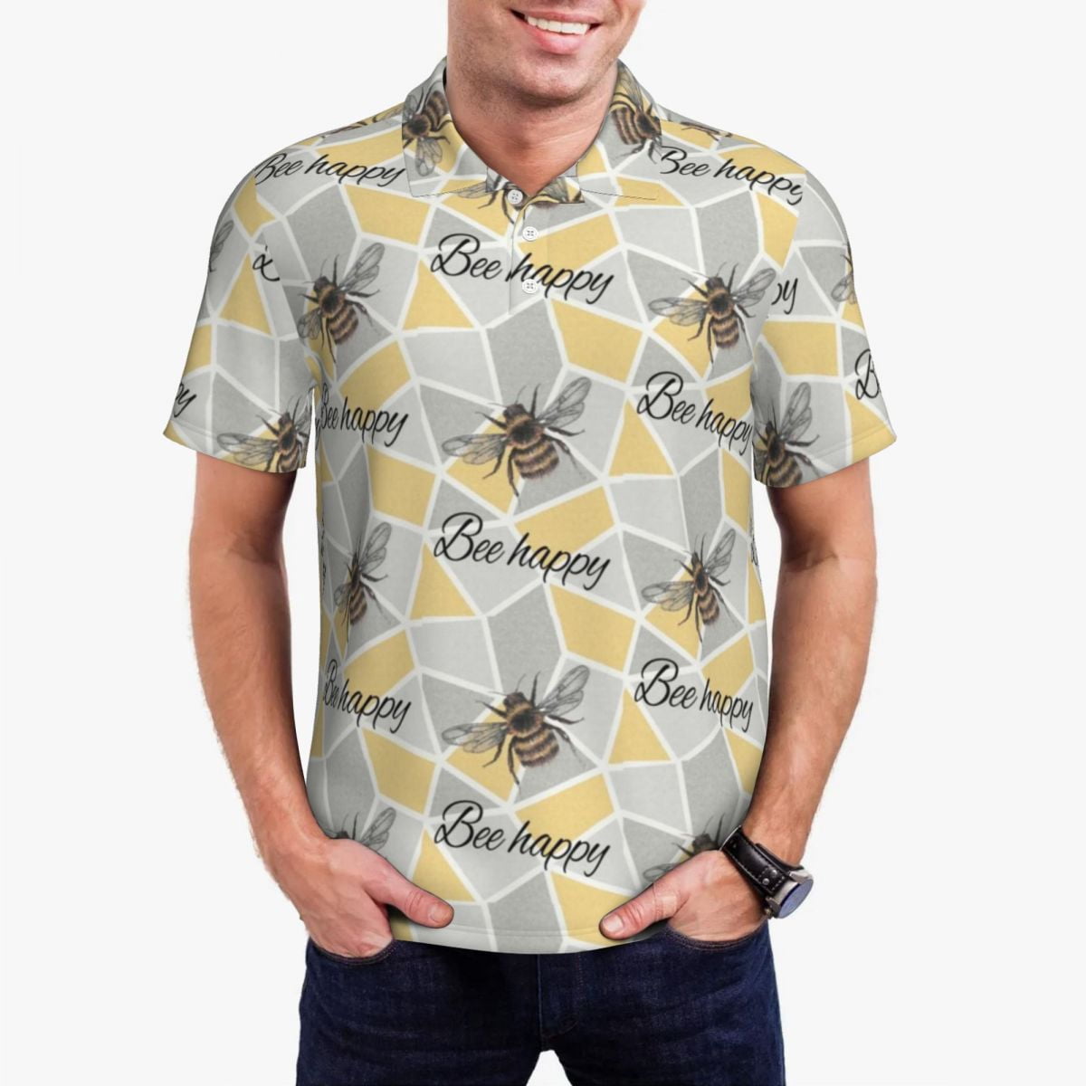 Bumble Bees Casual T-Shirts Cute Hycomb Print Polo Shirt Turn-Down ...